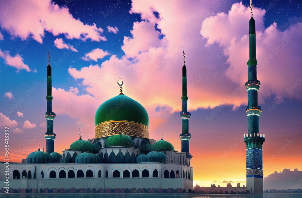 Islamic Masjid Mosque banner for Ramadan Kareem and Eid Mubarak ...