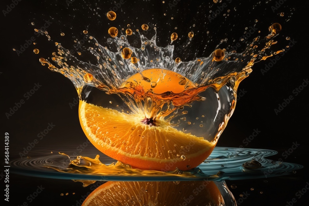 an orange being dropped into water with a splash of water on top of the ...
