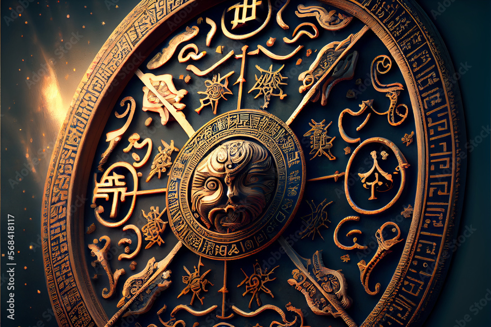Illustrazione Stock Astrological signs on the antique clock , Medieval ...