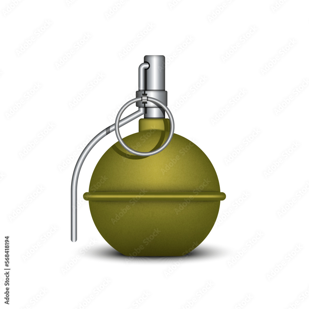 Hand grenade round shape with pin isolated on white background ...