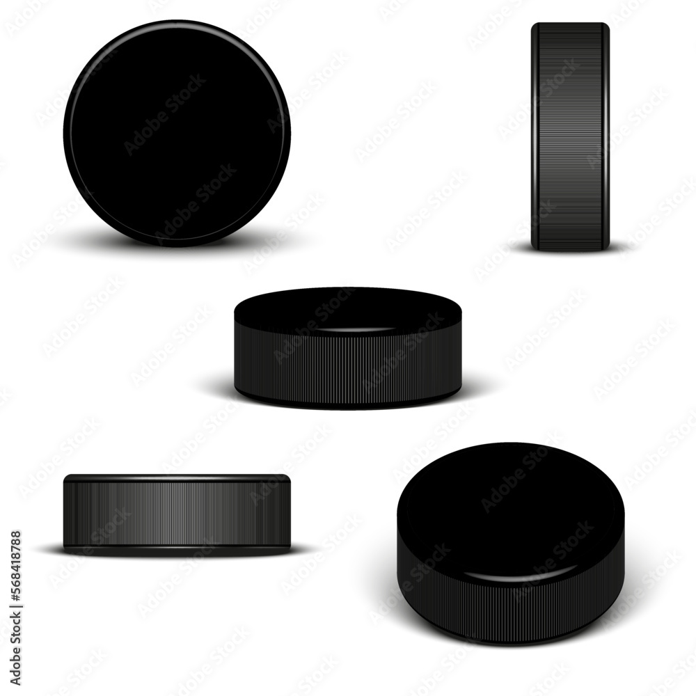 Hockey puck isolated on white background 3d realistic vector objects ...