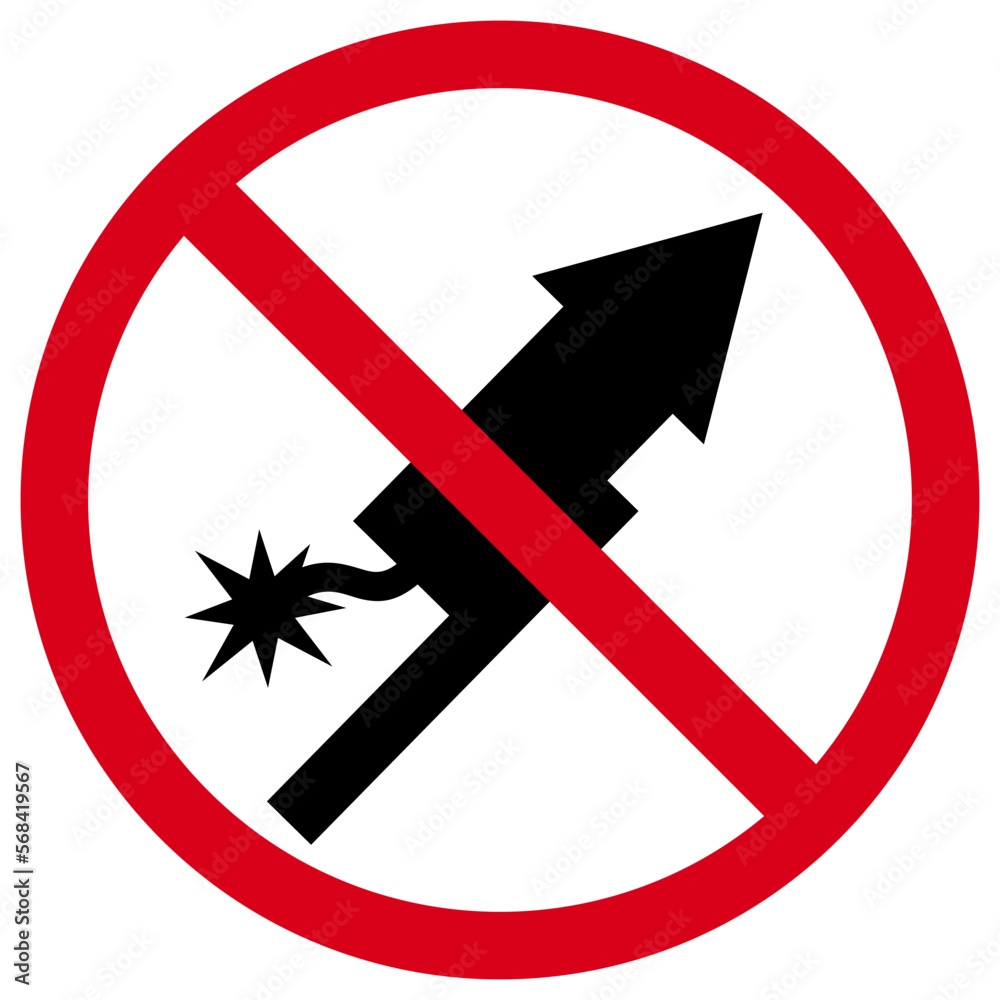Do not use pyrotechnics or rockets, red circle prohibition sign on a ...