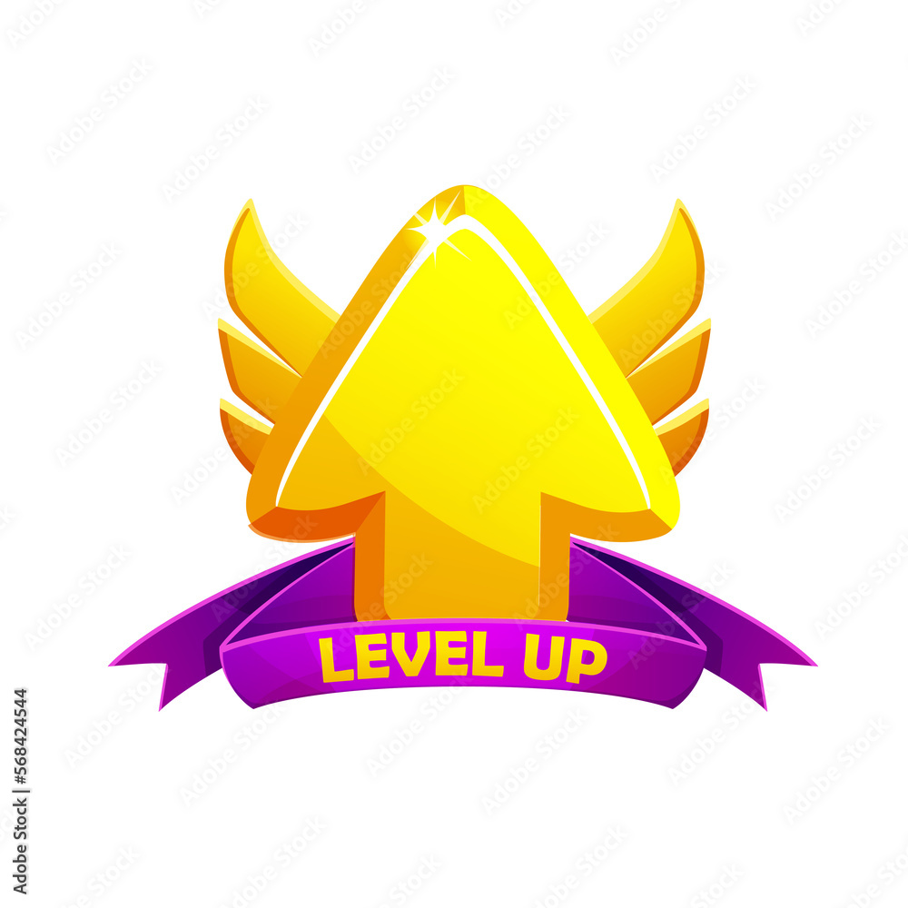 Level up icon with arrow and award ribbon. Level Up Sign Symbol Stock ...