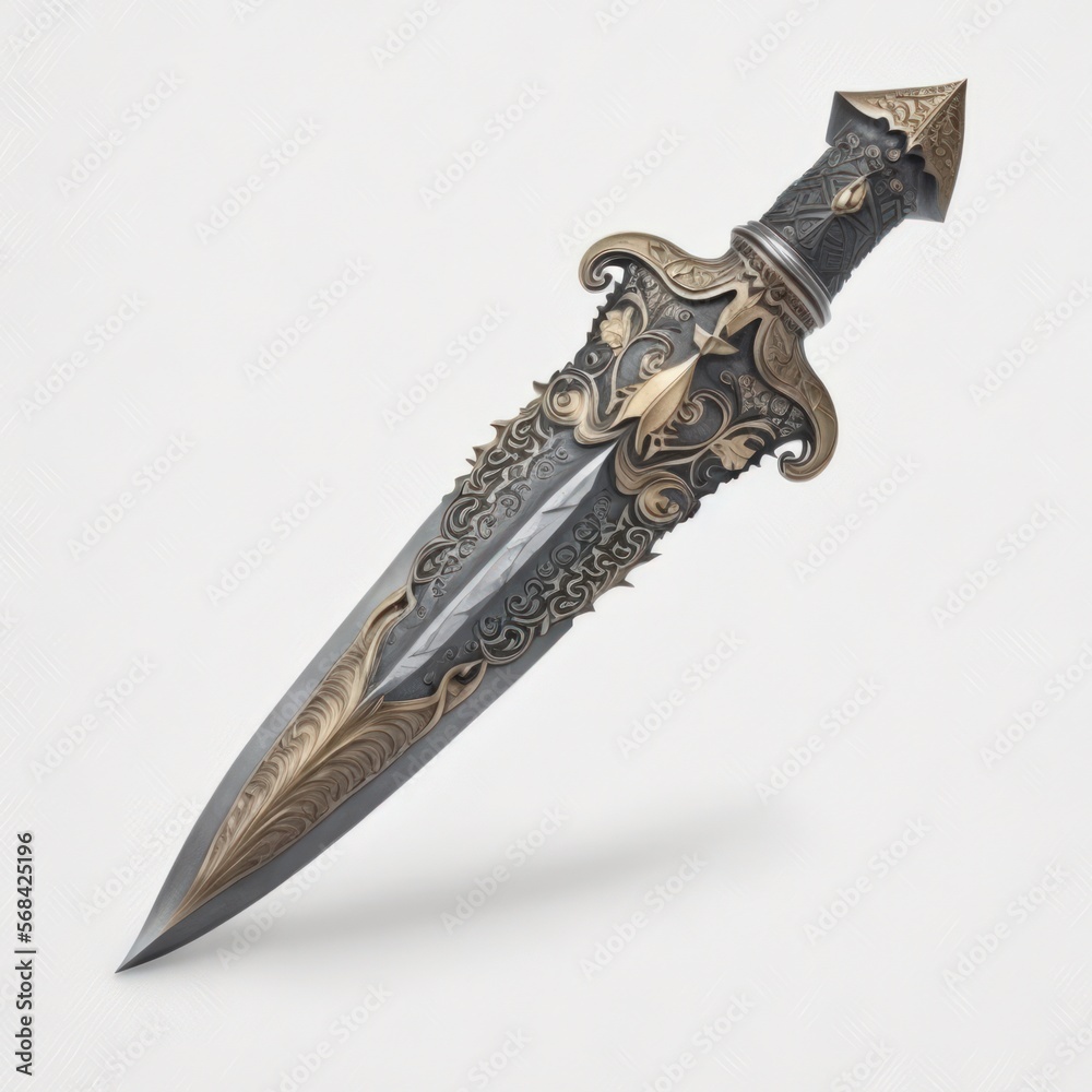 Ornate ceremonial ritualistic athame sacrificial dagger isolated on a ...