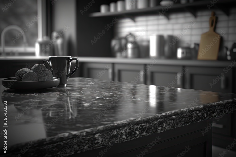 Black Marble Kitchen Countertop on Blurred Background, Luxury Marble ...
