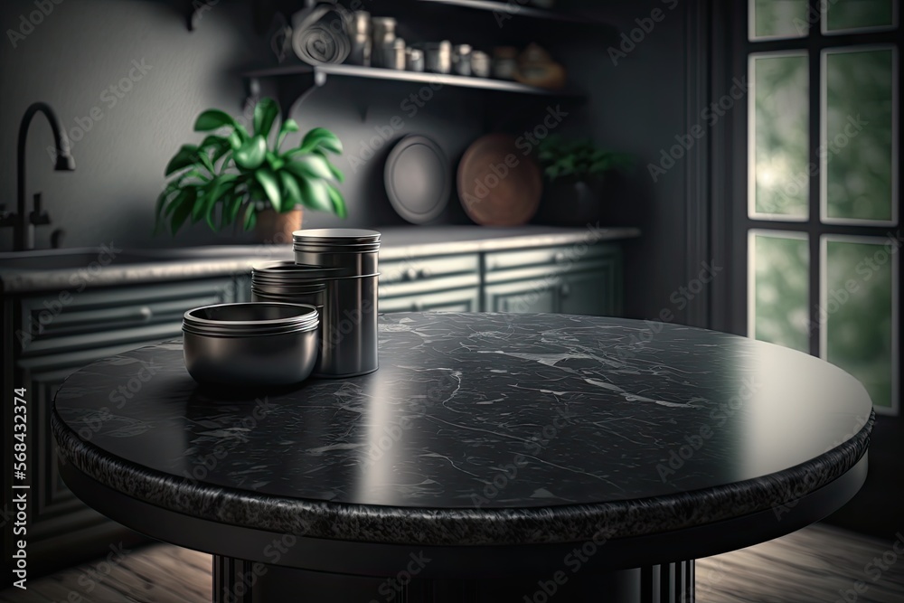 Black Marble Kitchen Countertop on Blurred Background, Luxury Marble ...