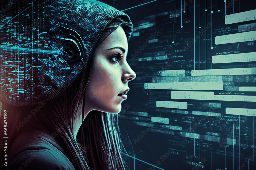 mulher do futuro analizando os dados tecnológicos e as probabilidades Stock Illustration | Adobe ...