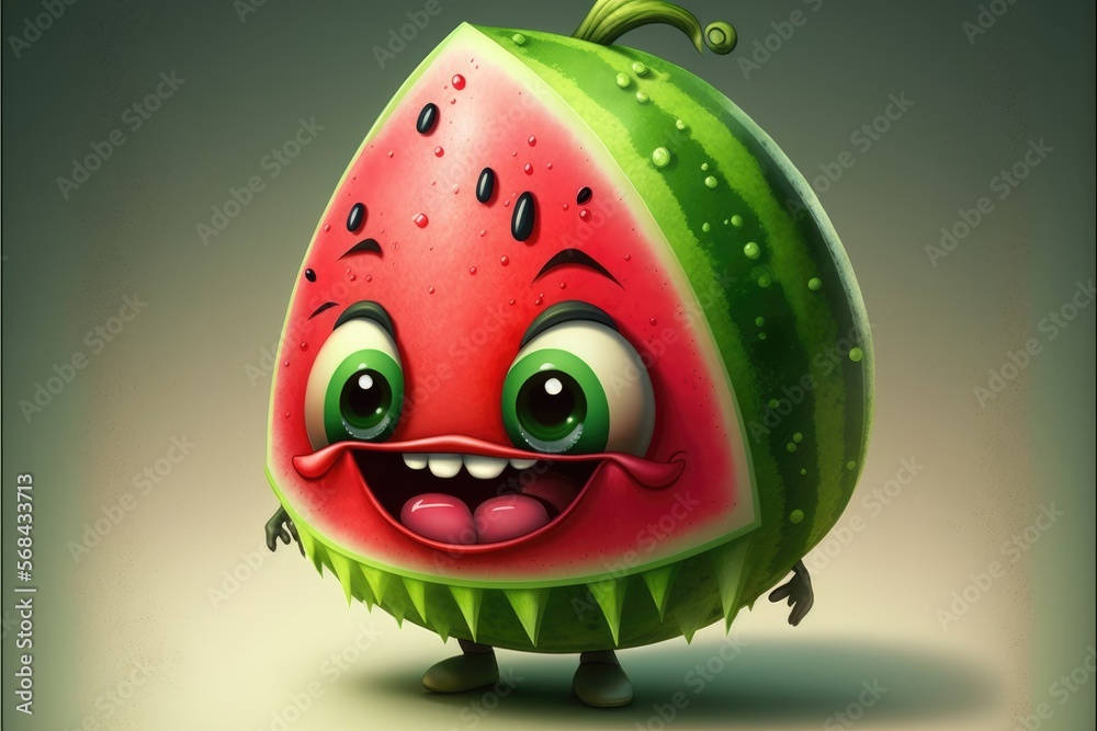 a cute adorable watermelon character generative ai rendered in the ...
