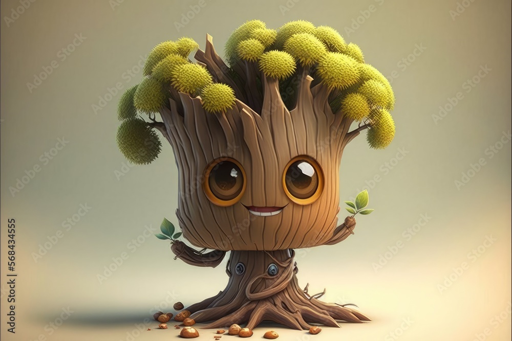 a cute adorable tree character generative ai rendered in the style of ...