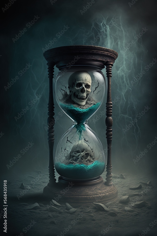 Skulls in an Hourglass, Horror Object, Death, Book Cover Art, AI ...