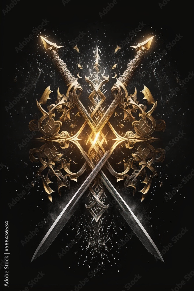 Crossed Swords, Motifs, Ornate, Book Cover Art, Fantasy, Minimal, AI ...