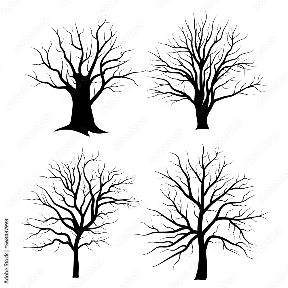 Vector set of tree silhouettes isolated on white background Stock ...