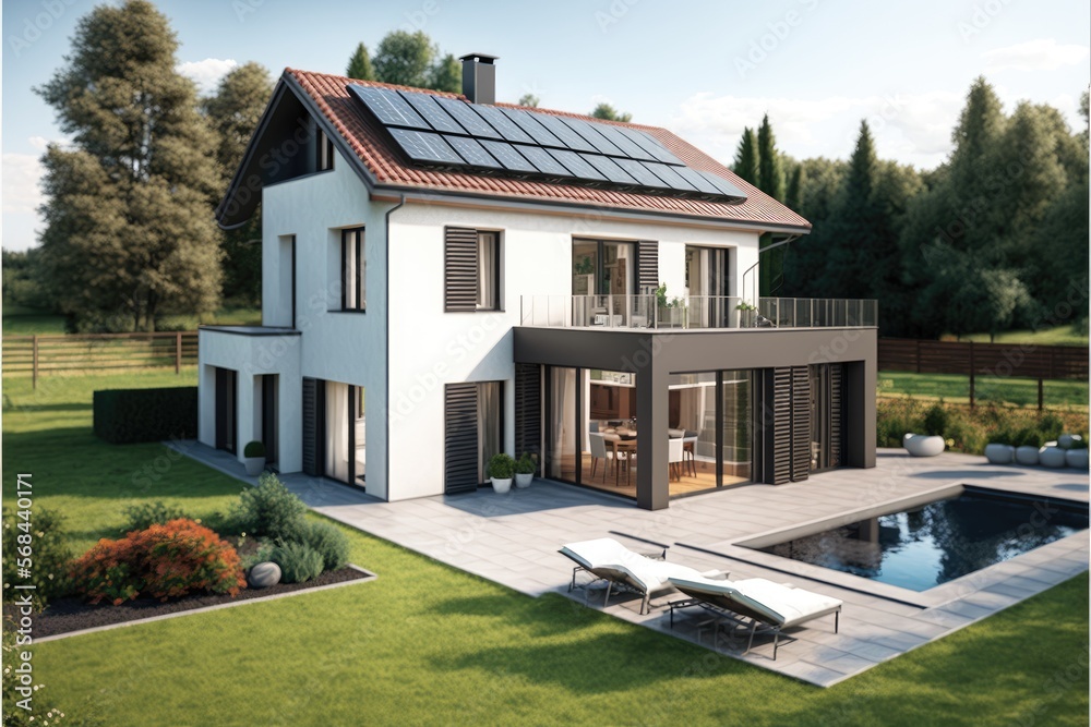 echo-friendly modern house with a Roof with solar panels generative ai ...