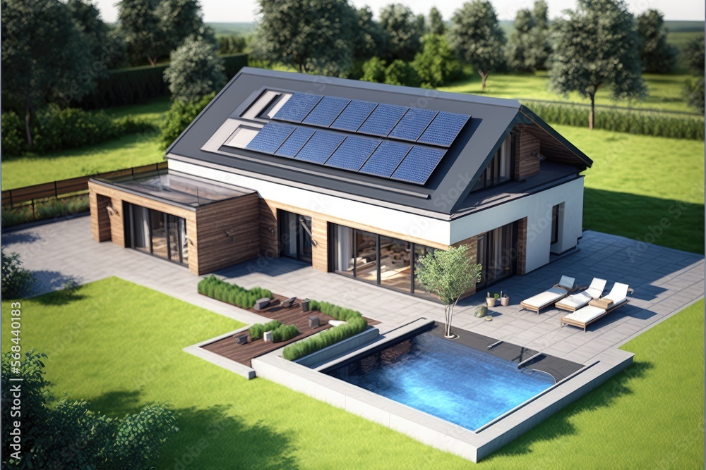echo-friendly modern house with a Roof with solar panels generative ai ...