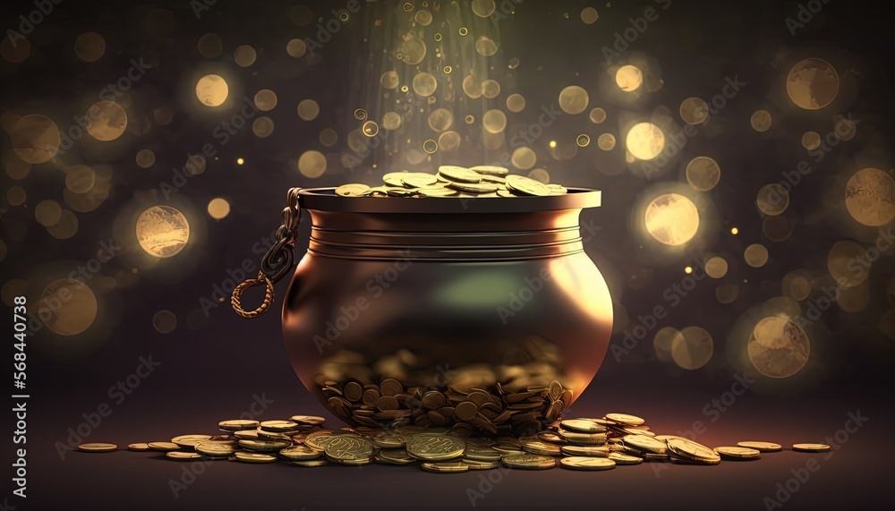 pot or cauldron full of ingot gold and golden coins inside idea for ...