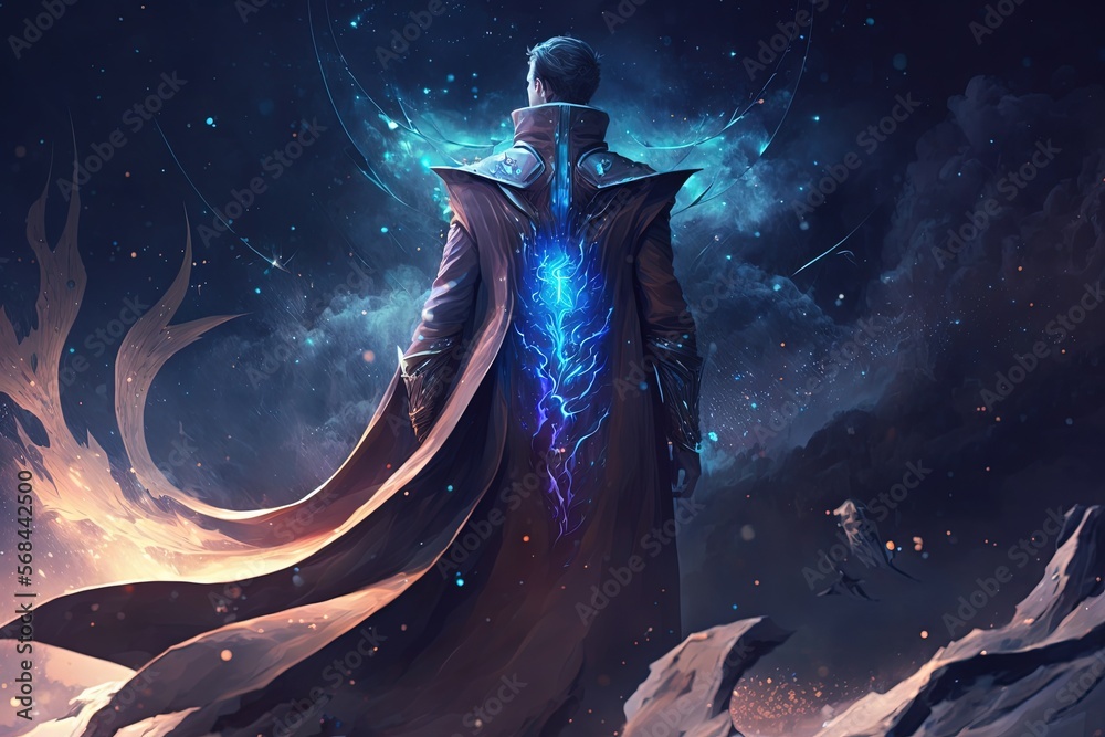 fantasy fiction character design, a man wearing purple cloak with ...