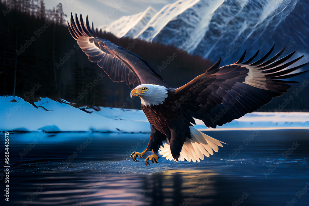 Bald Eagle Mid-Air Flight Moment. Generative AI. Stock Illustration ... Bald Eagle Mid-Air Flight Moment. Generative AI. Stock Illustration ...
