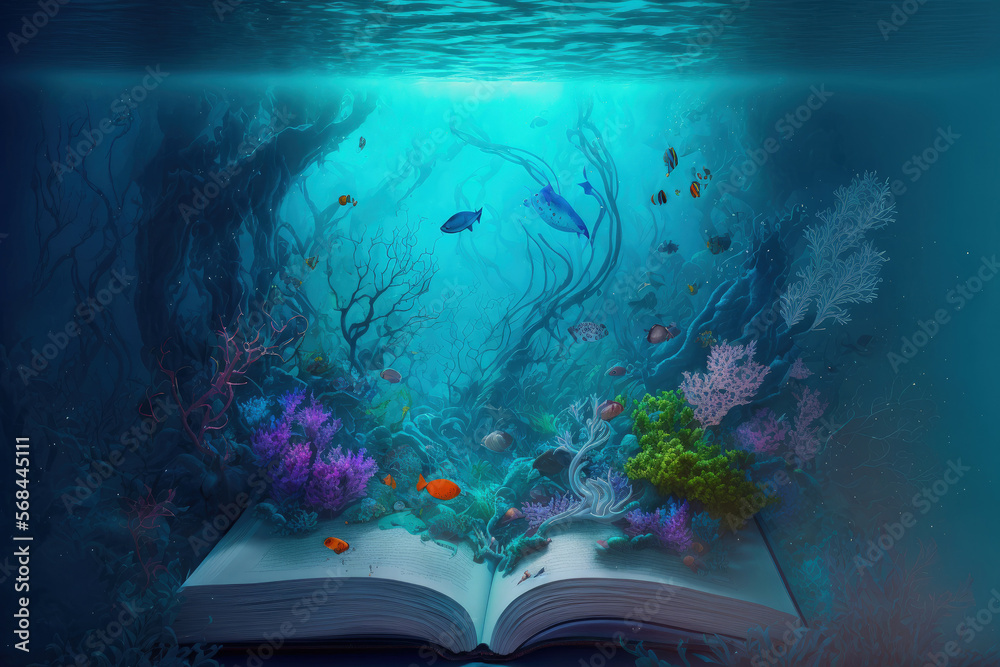 Magic Sea with Marine Plants Underwater. Background fantasy. Conceptual ...