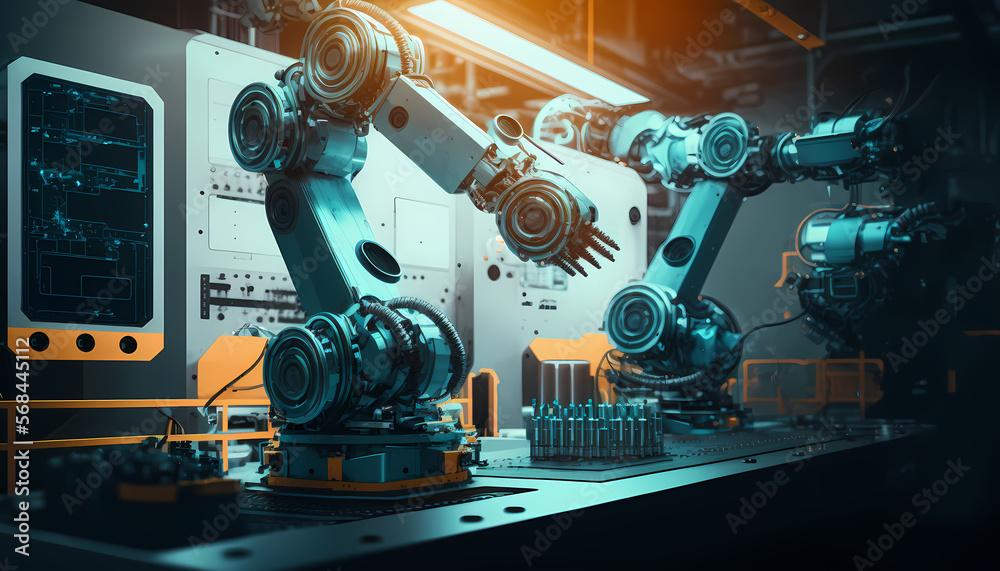 Robot arms for digital factory production technology showing automation ...