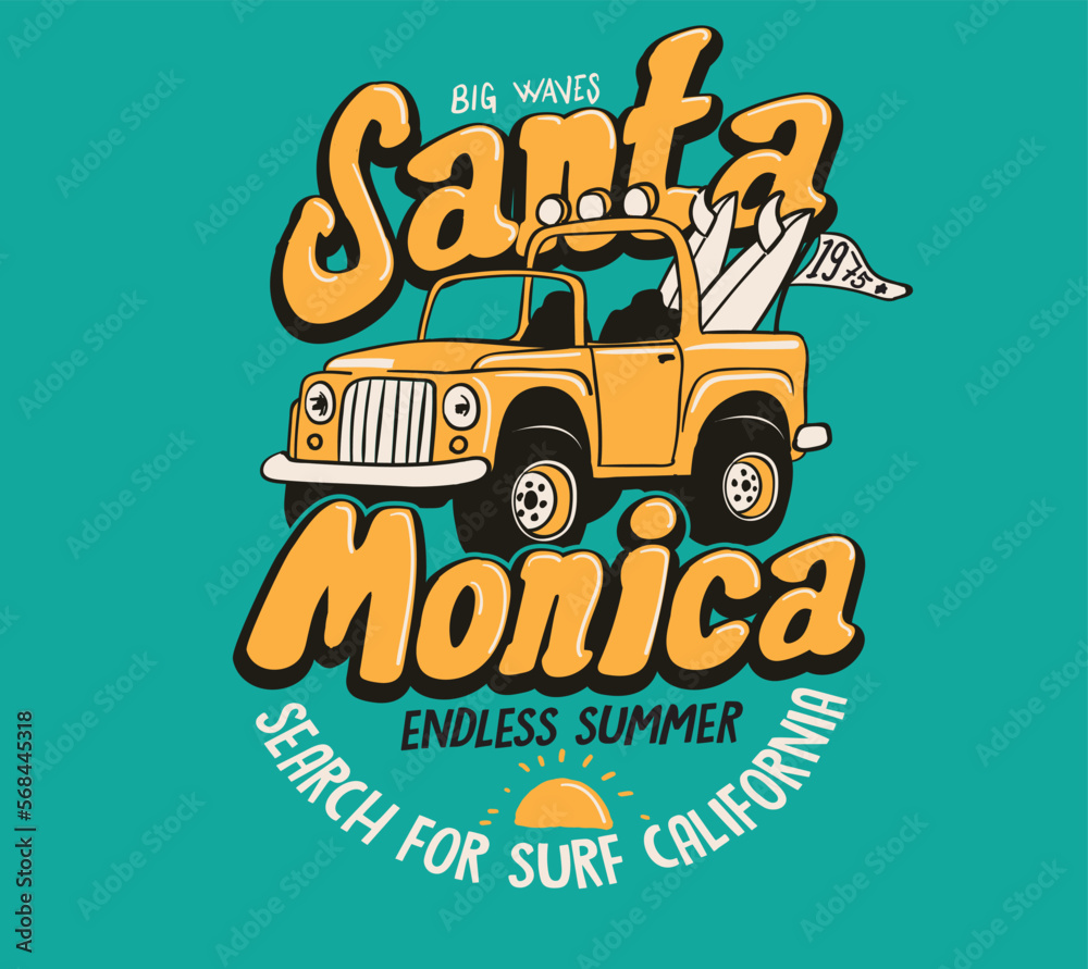 vector surf car illustration for t shirt print design Stock Vector ...