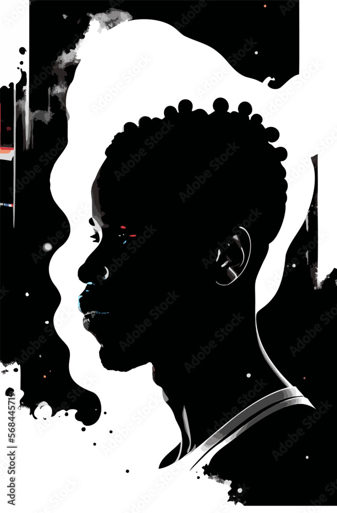 Black African American Afro Male Face Portrait Vector Silhouette With