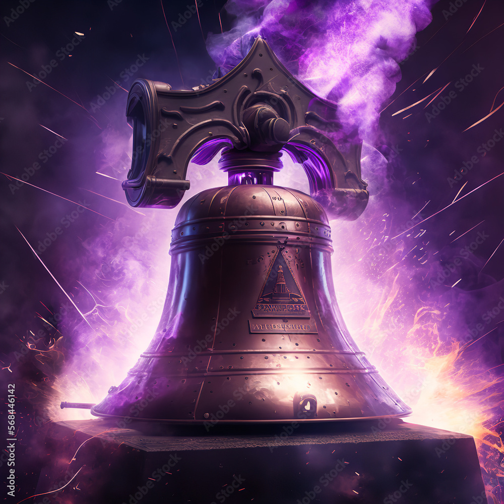 bell exploding under a huge purple lightning Generative AI Stock ...