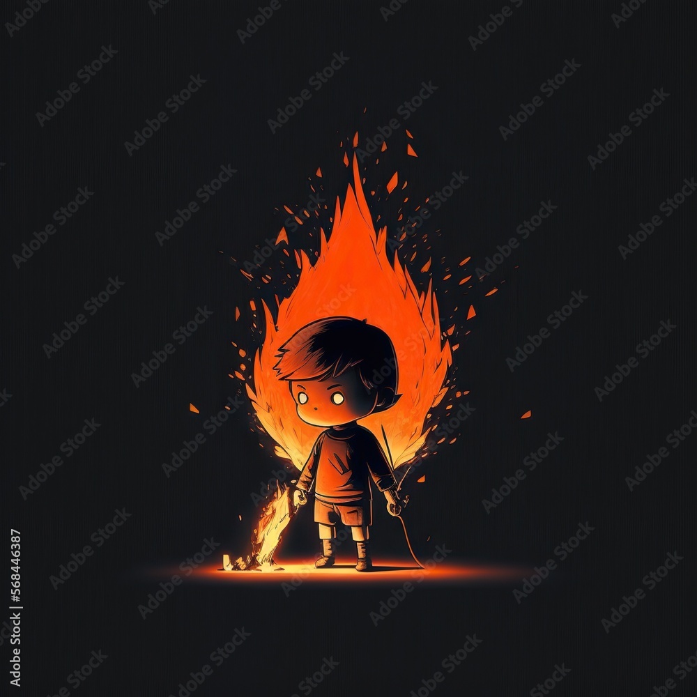 A child plays with fire. a child and matches, a dangerous fire concept ...