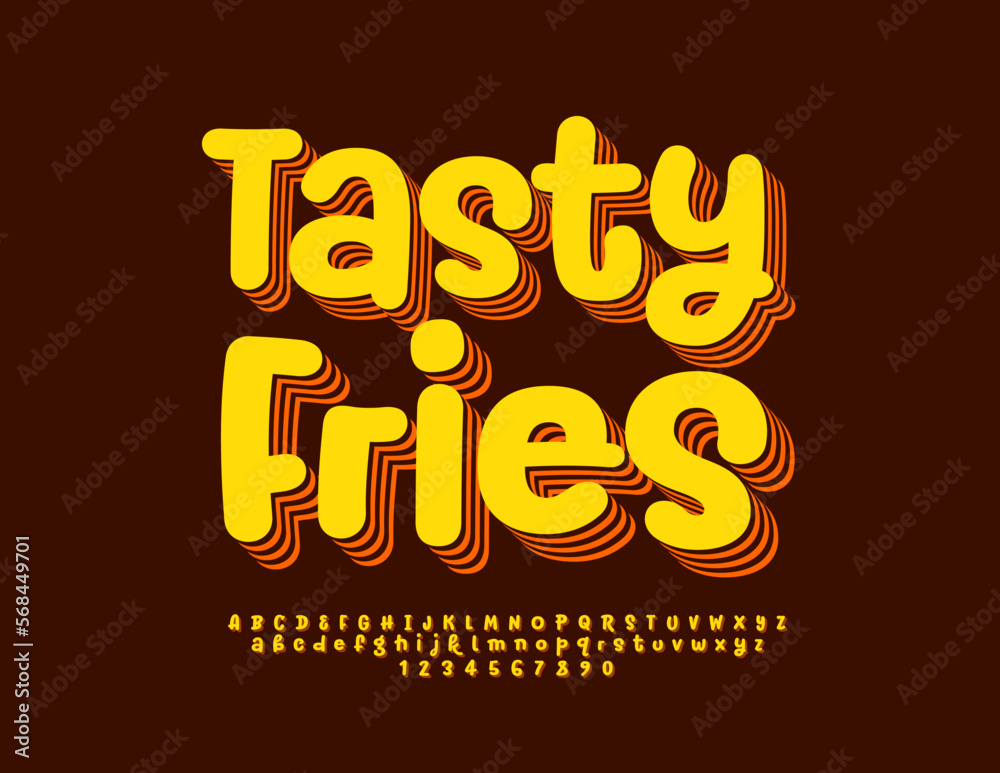 Vector advertising emblem Tasty Fries with layered trendy Font. 3D ...