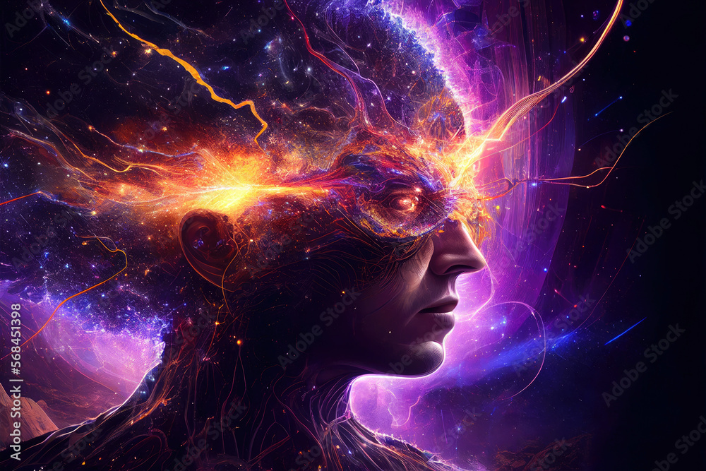 Silhouette of head with glowing neural connections. Spiritual ...