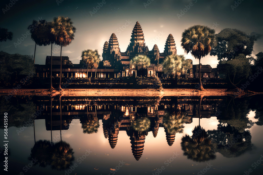 long exposure of Angkor Wat Cambodia, generative ai ilustración de ...