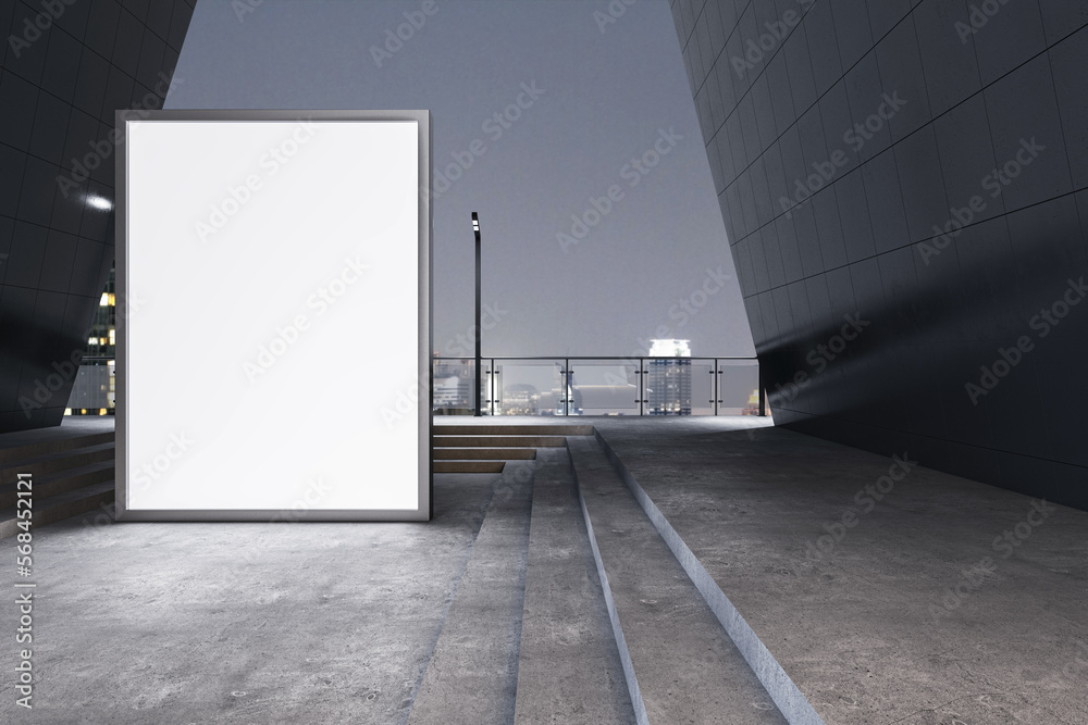 Outdoor advertising concept with front view on blank white illuminated ...