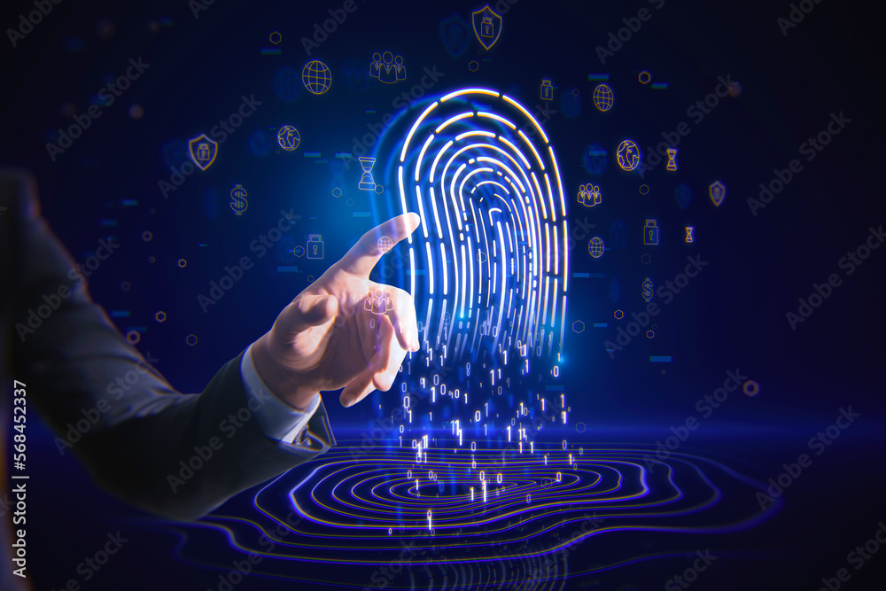Business security, biometric data and scan user concept with ...