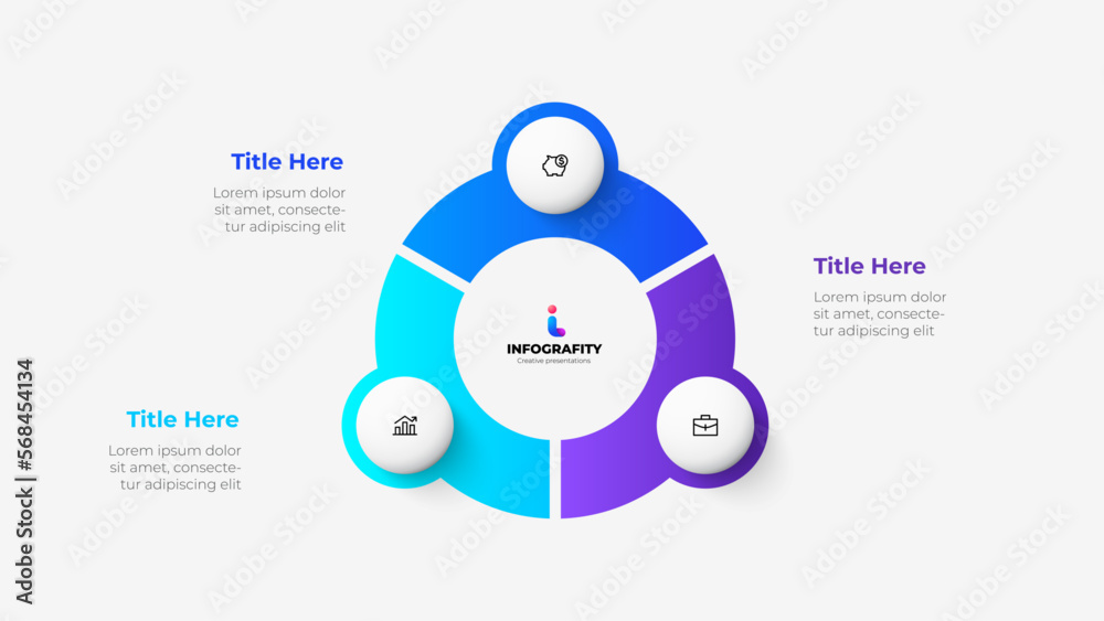 Diagram divided into 3 parts with circles. Design concept of three steps or parts of business ...