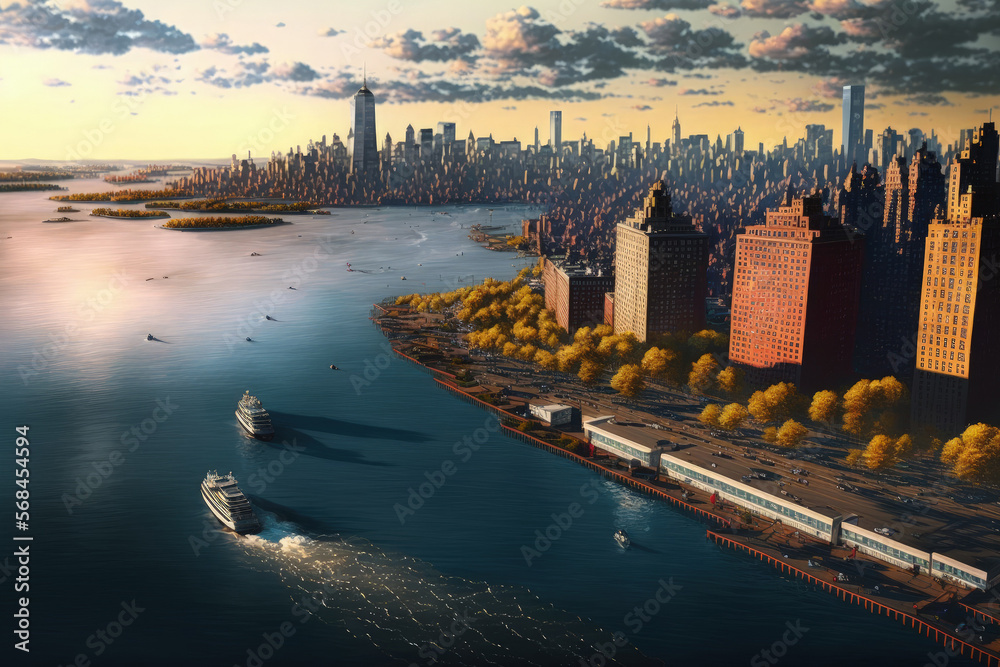 A view of the Hudson River in New York City. Generative AI Stock ...