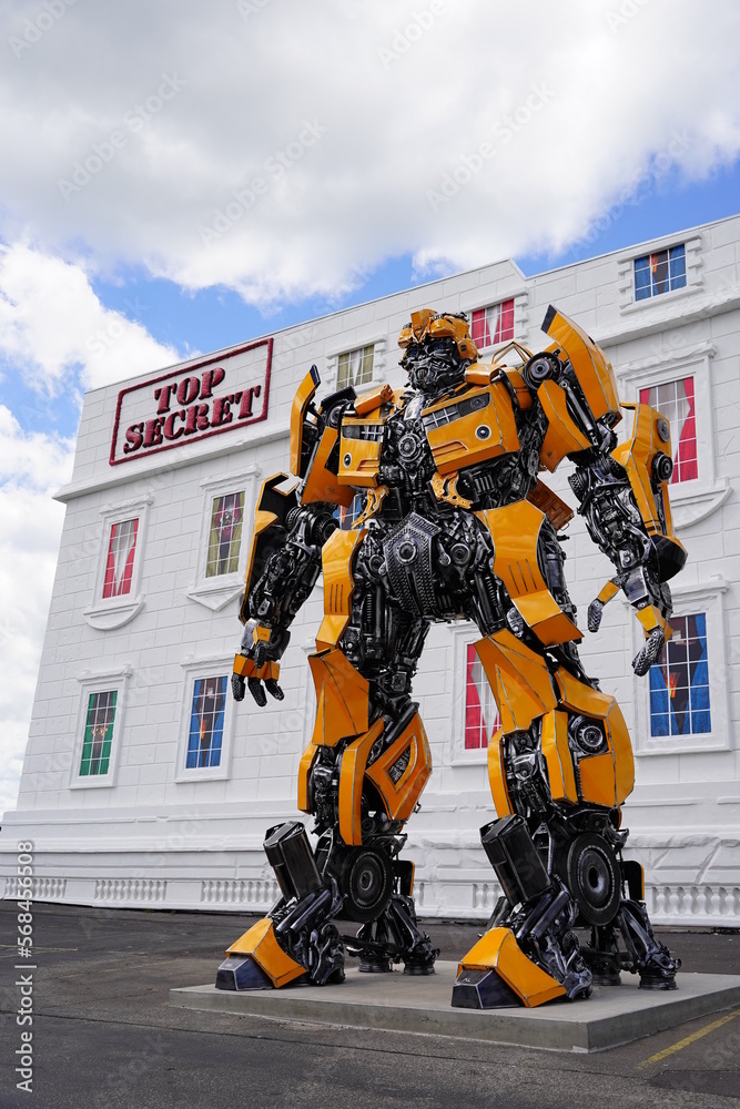 Transformer Optimus Prime and Bumblebee replica statues standing in ...