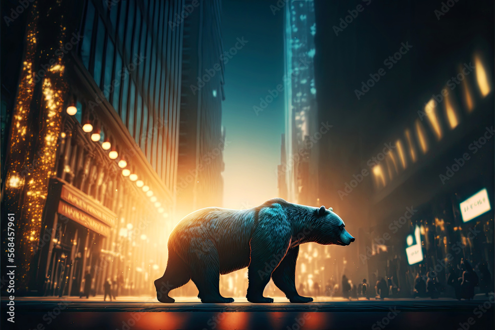 banner bear walking in street, cinematographic light, bearish mood ...