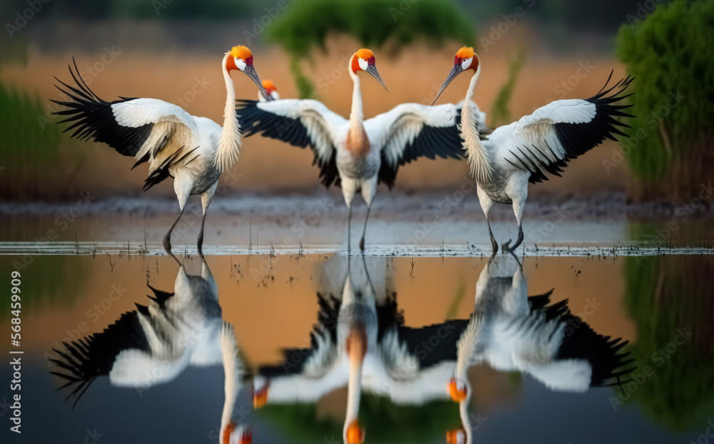 Sarus crane, world's tallest flying bird. animal wildlife. digital ai ...