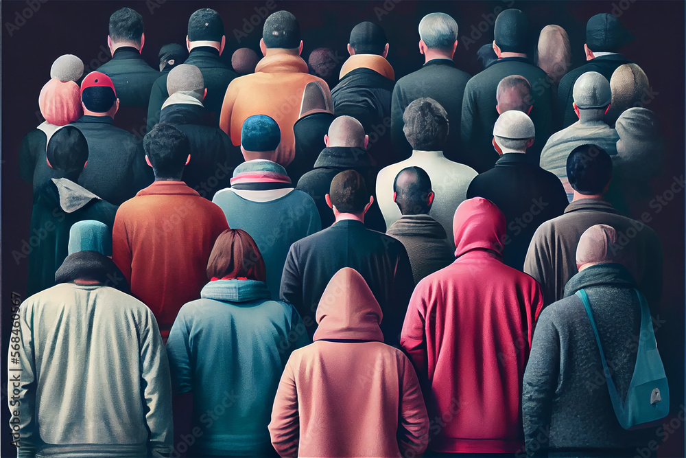 a crowd of different types of people facing backwards, generative AI ...