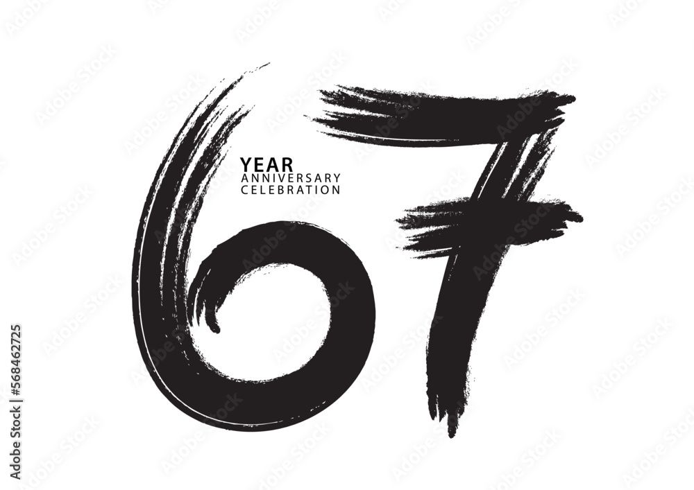 67 year anniversary celebration logotype black paintbrush vector, 67 ...