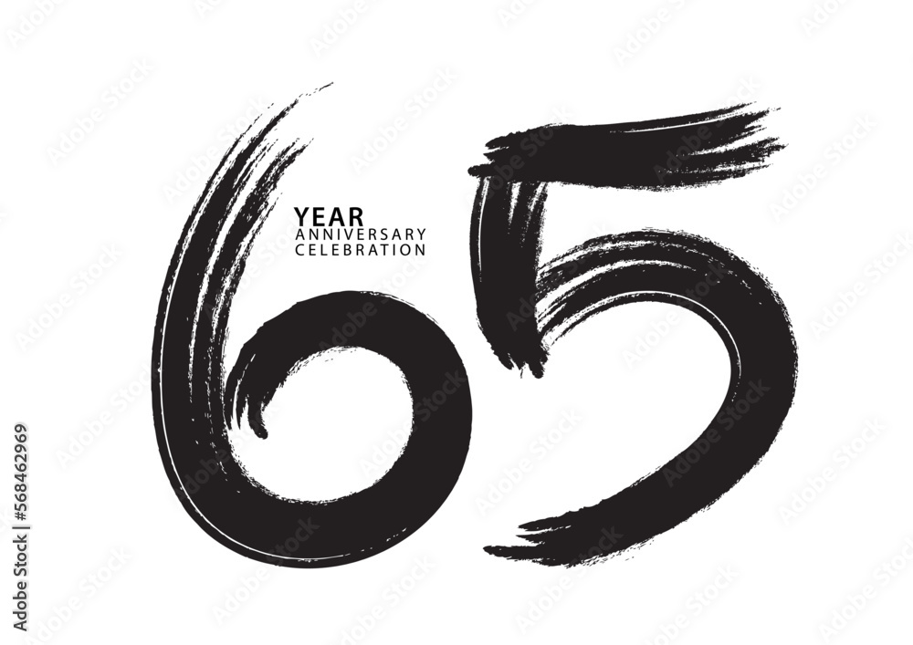 65 year anniversary celebration logotype black paintbrush vector, 65 ...