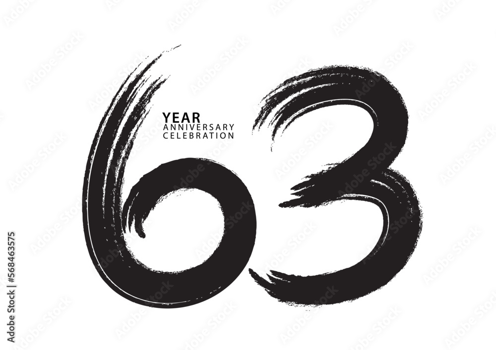 63 year anniversary celebration logotype black paintbrush vector, 63 ...