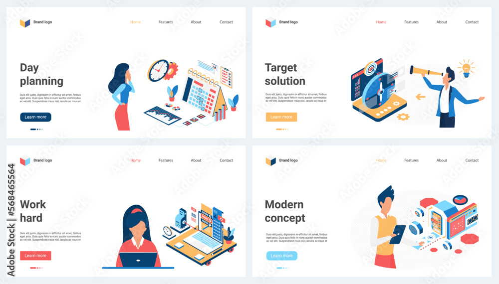 Day and target planning, modern solutions set vector illustration ...