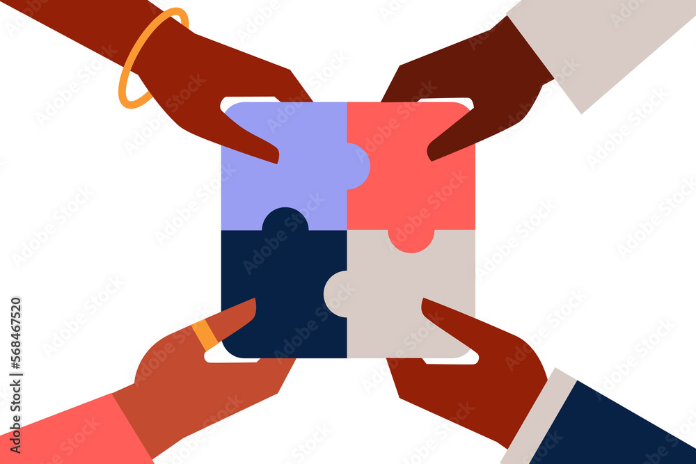 Concept on problem solving, cooperation and team work. Hands of dark ...