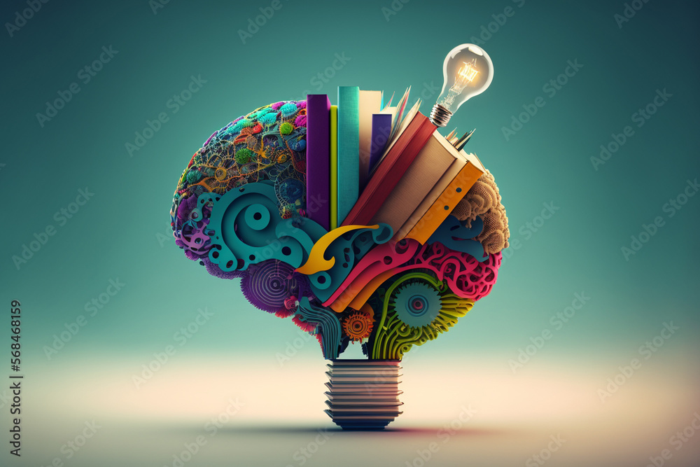 Colorful human brain. Self care and mental health concept, positive ...