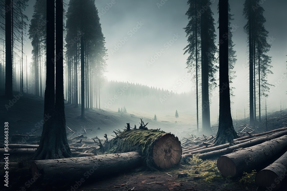 Stumps on the valley caused by deforestation and burn. horror brunt ...