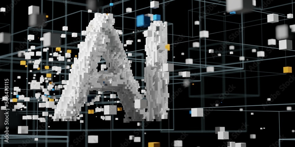 AI, artificial intelligence, text made from binary data blocks with ...