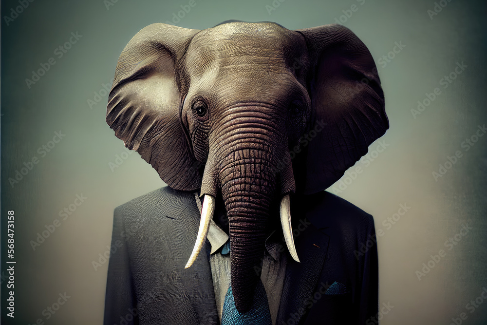 Generative AI illustration anthropomorphic portrait of elephant with ...