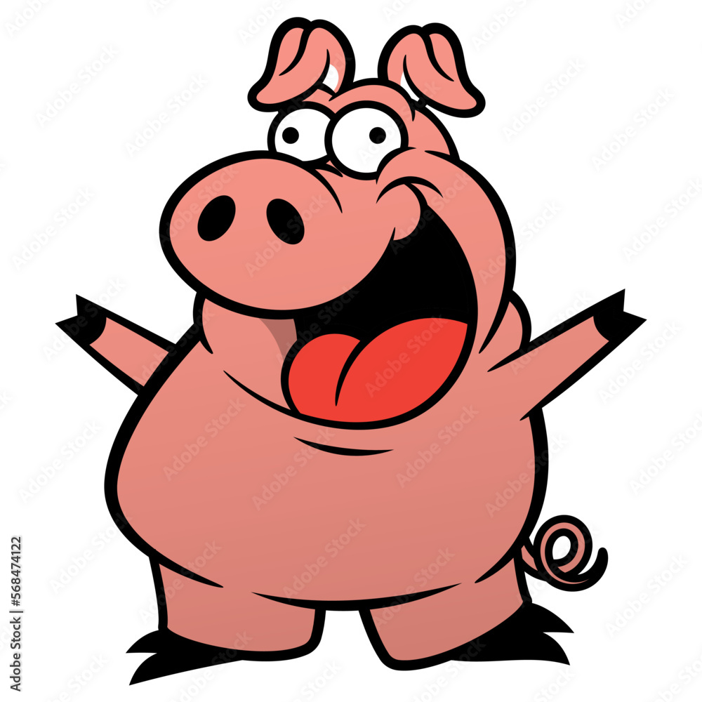 Cartoon illustration of Funny Pig greeting and smile. Best for sticker ...