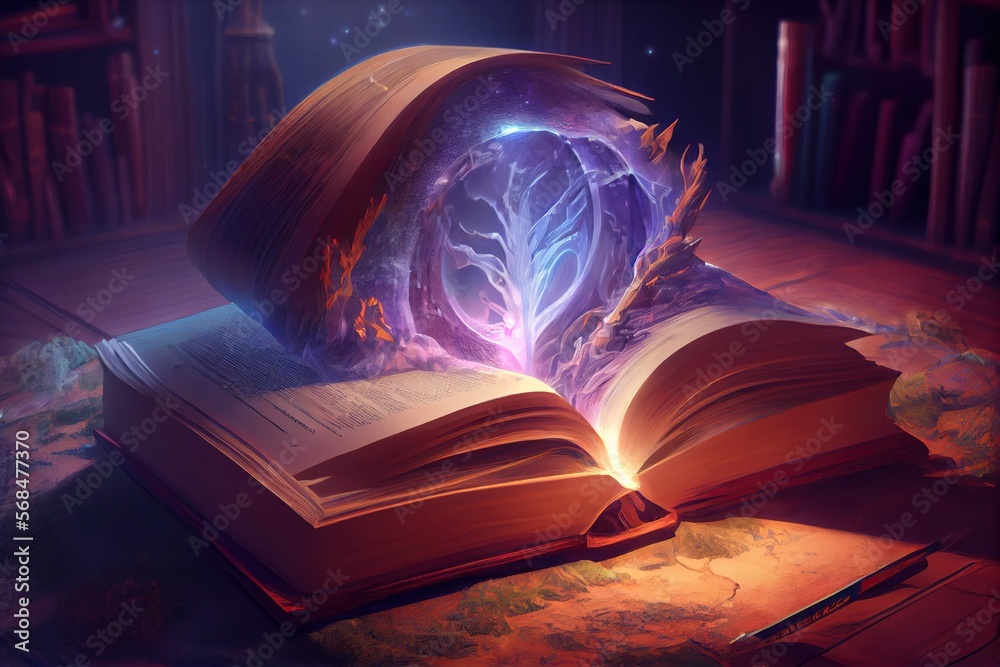 Generative AI illustration of book of knowledge, universe, fantasy epic ...