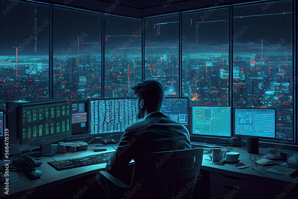 Generative AI illustration of billionaire businessman data analyst in ...